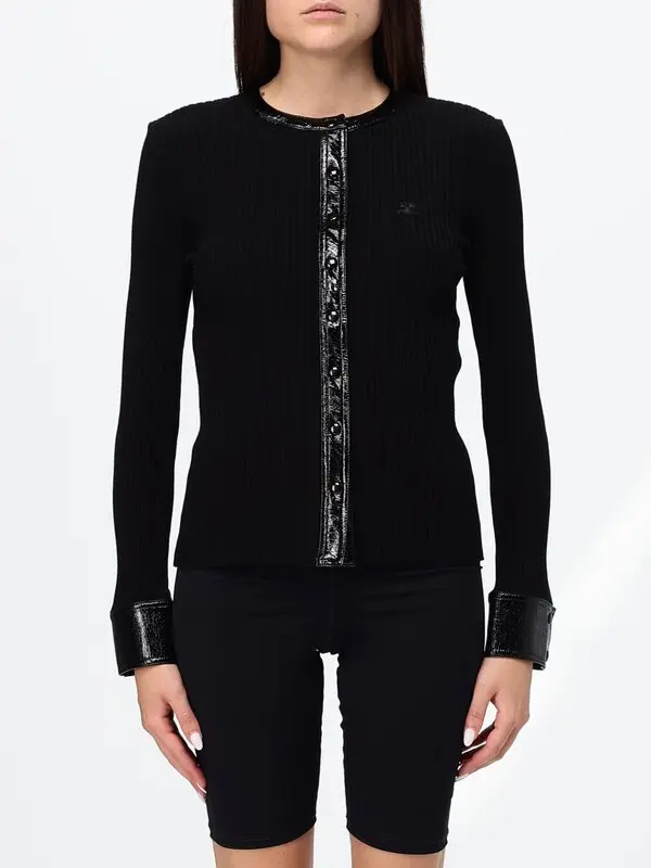 COURREGES Slim Fit Ribbed Jersey Crewneck Cardigan