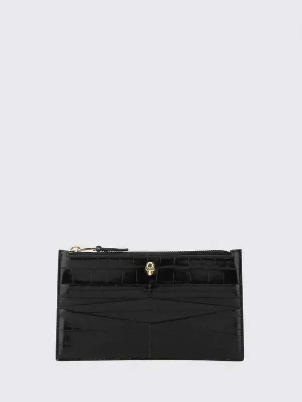 Alexander McQueen Skull Crocodile Print Leather Card Holder