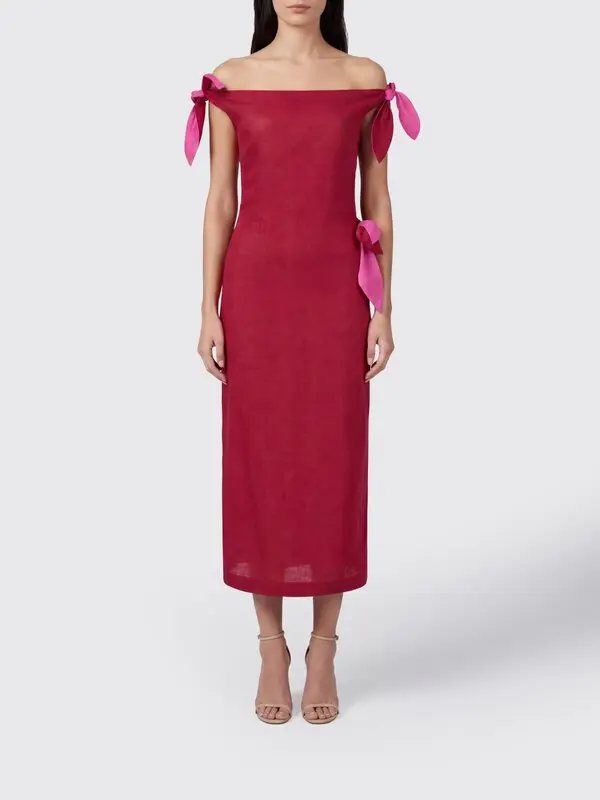 Liviana Conti Linen Midi Dress With Bow Accents