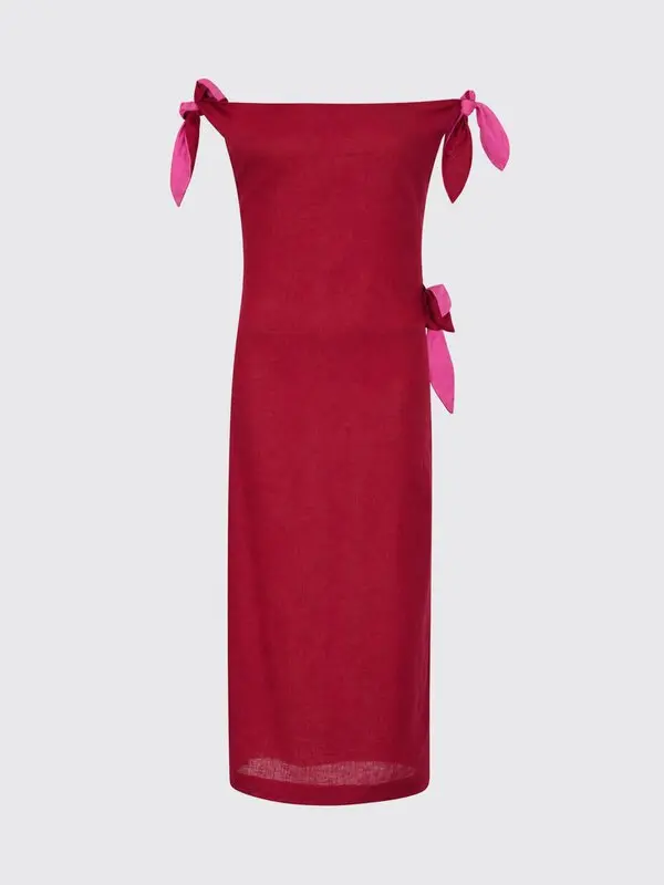 Liviana Conti Linen Midi Dress With Bow Accents