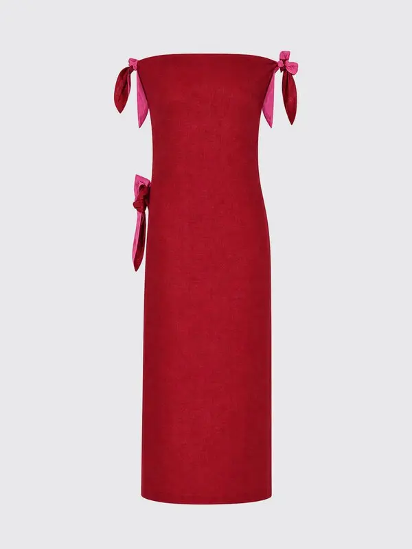 Liviana Conti Linen Midi Dress With Bow Accents