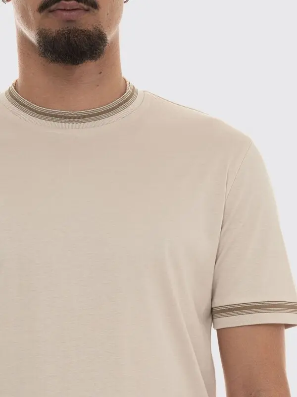 BOSS Slim Fit Cotton Crew-neck T-shirt With Contrast Trims - White