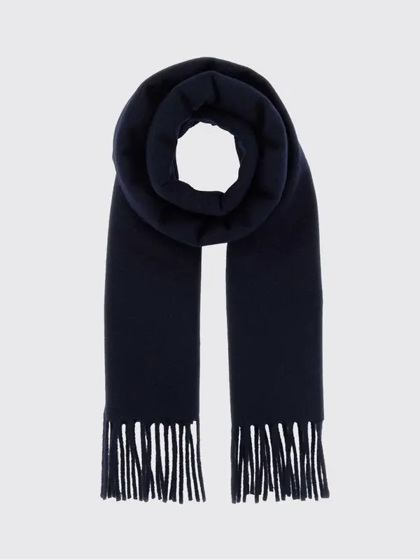 JIL SANDER Pure Virgin Wool Scarf With Fringed Edges And Logo - Blue