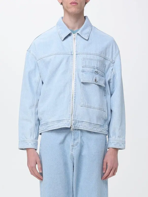 Maison Kitsuné Bleached Denim Shirt Jacket With Zip Closure