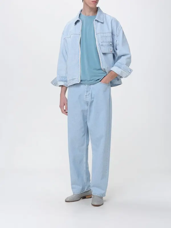 Maison Kitsuné Bleached Denim Shirt Jacket With Zip Closure