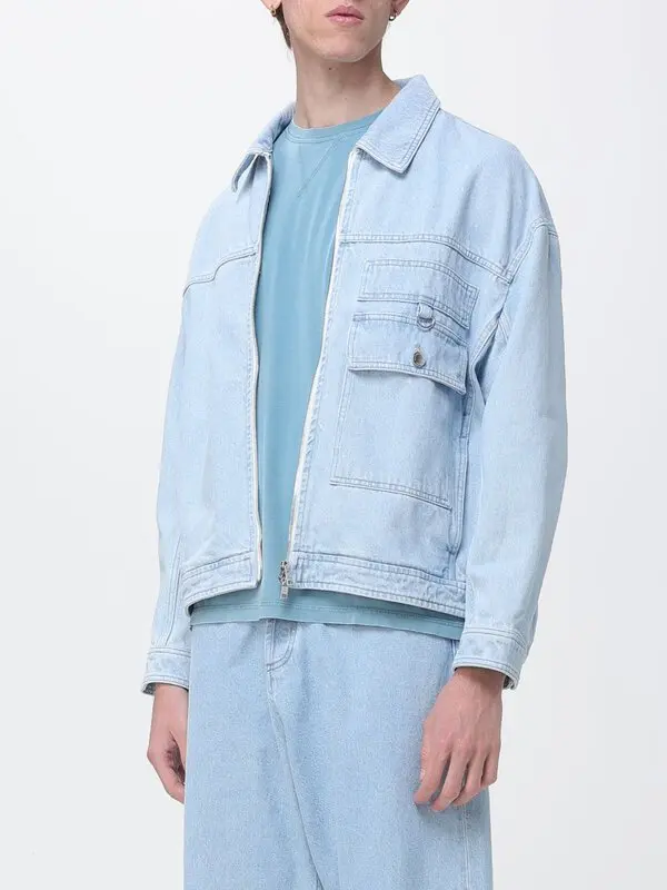 Maison Kitsuné Bleached Denim Shirt Jacket With Zip Closure