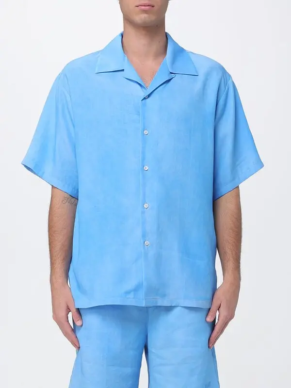 MSGM Short-sleeved Lyocell Shirt With Cuban Collar