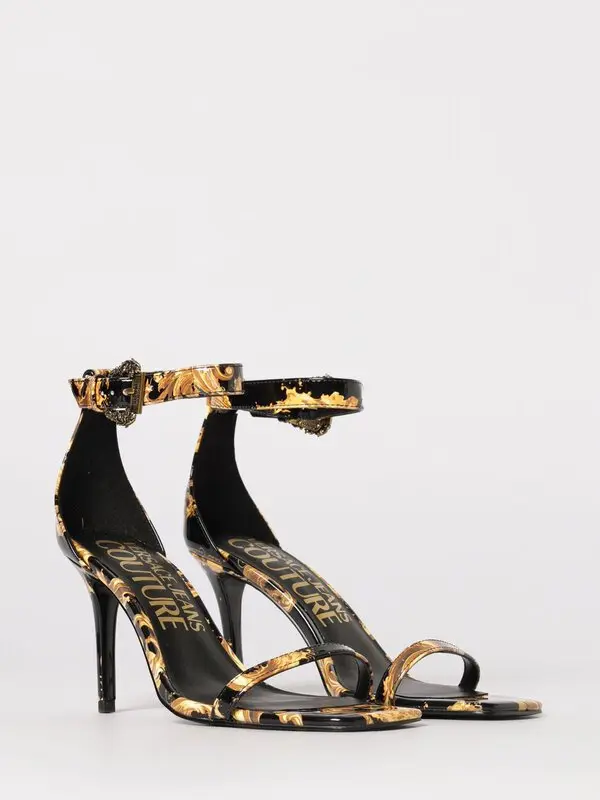 Versace Patent Leather Baroque Print Stiletto Sandals - Black