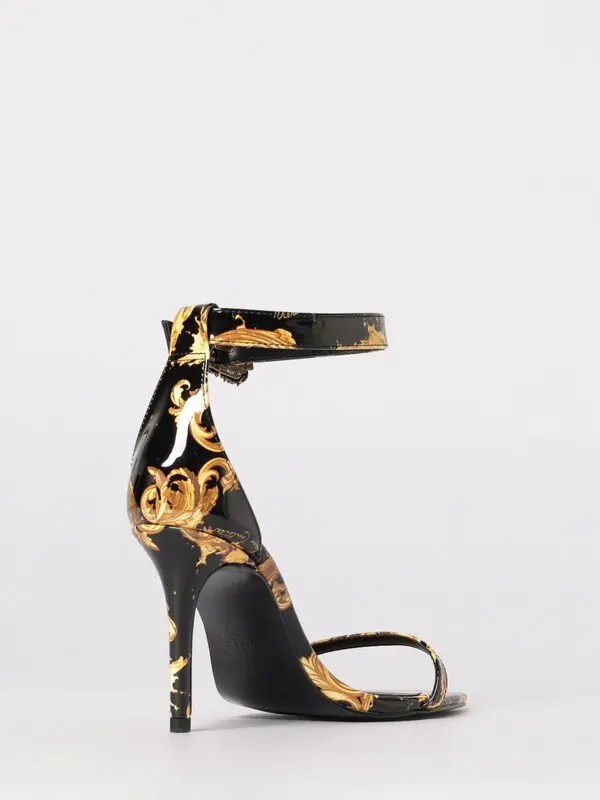 Versace Patent Leather Baroque Print Stiletto Sandals - Black