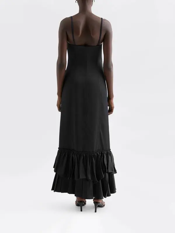 JIL SANDER Long Silk Blend Dress With V-neck And Ruffle Application