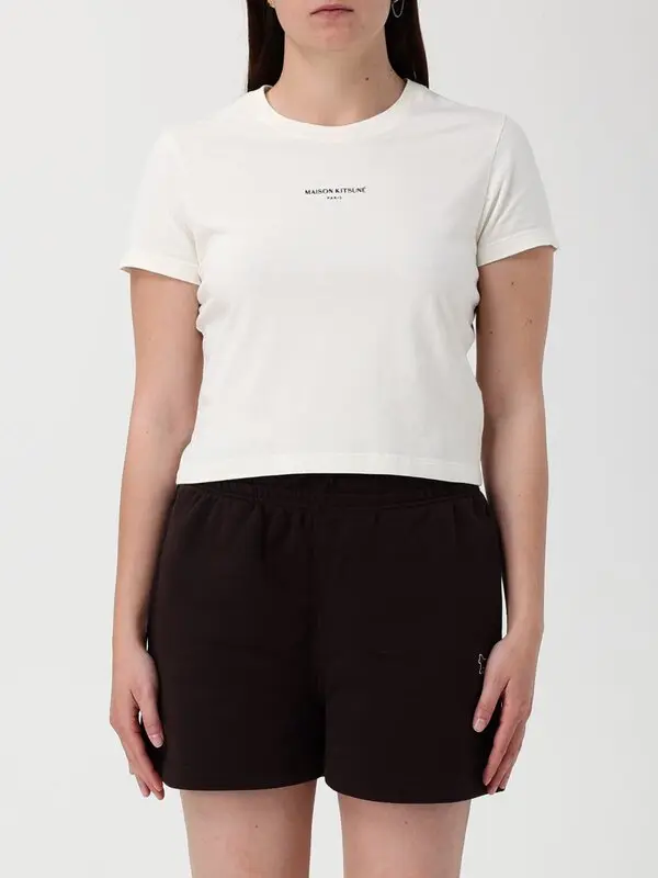 Maison Kitsuné Logo Cotton Crop T-shirts - Beige