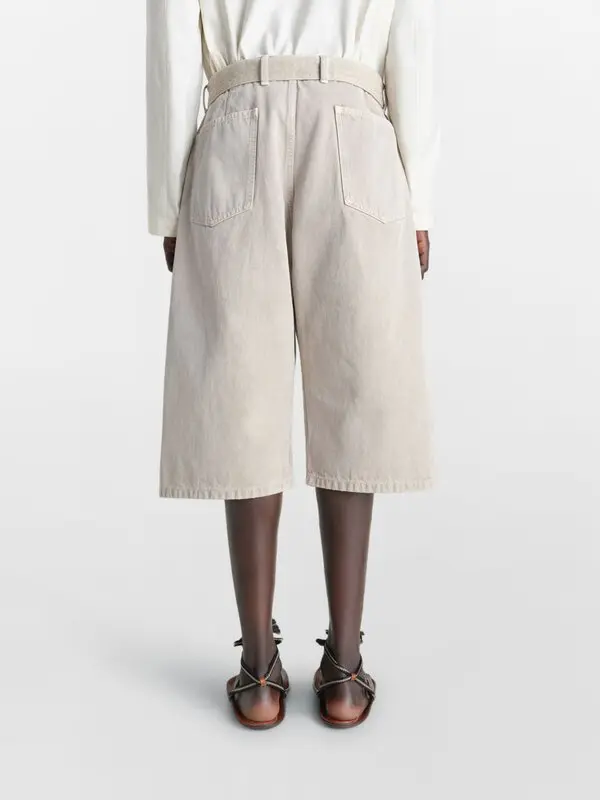 LEMAIRE Belted High-waisted Knee-length Denim Shorts - Grey