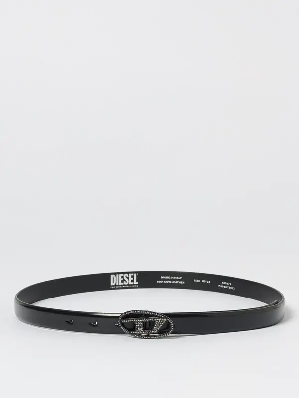 DIESEL® Leather Belt With Embellished Logo Buckle
