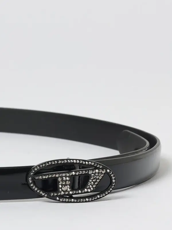 DIESEL® Leather Belt With Embellished Logo Buckle