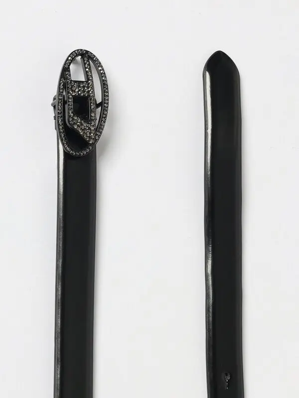 DIESEL® Leather Belt With Embellished Logo Buckle