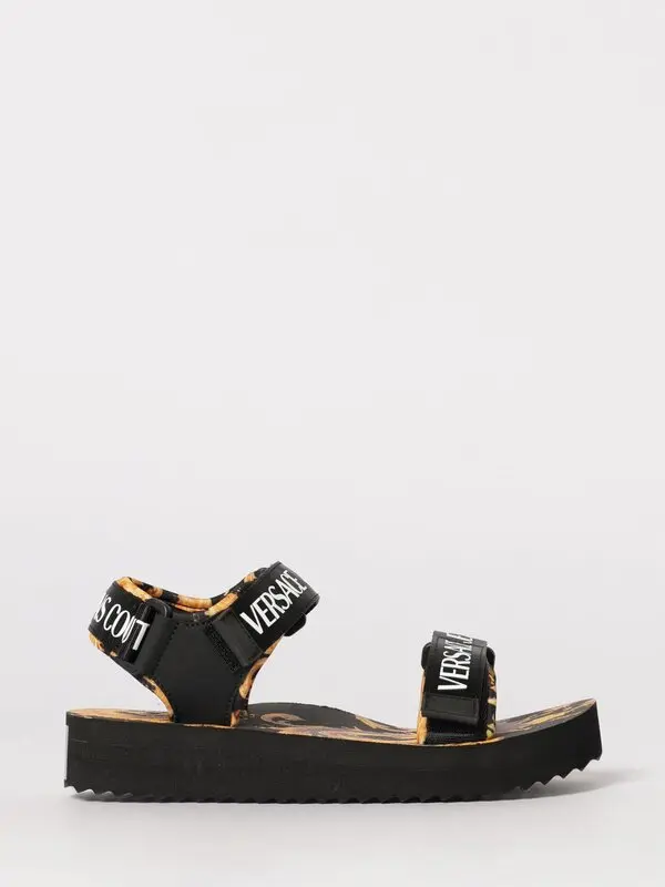 Versace Printed Logo Fabric Sandals - Black
