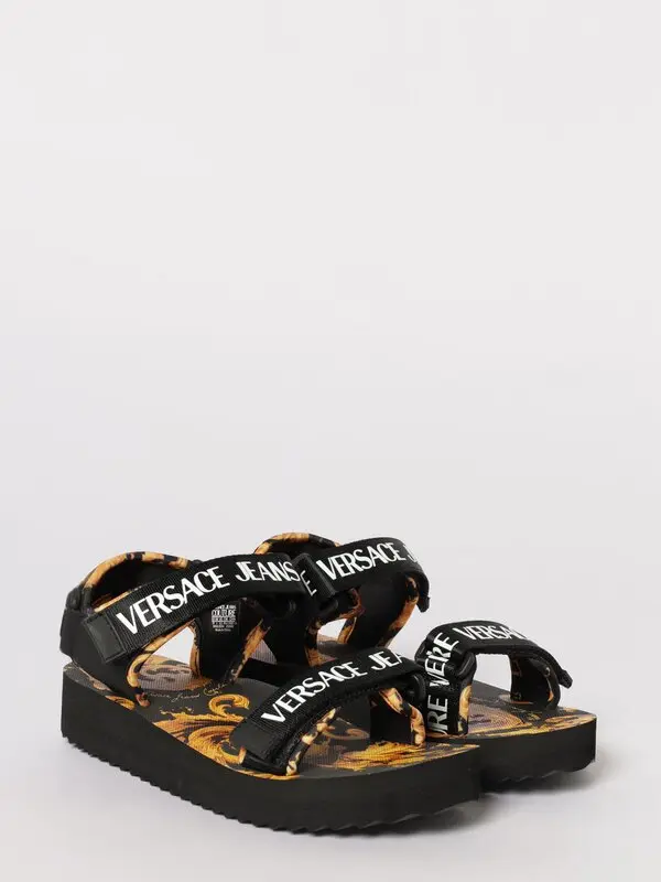 Versace Printed Logo Fabric Sandals - Black