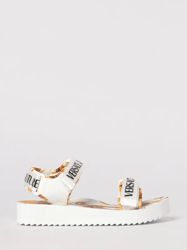 Versace Printed Logo Fabric Sandals - White