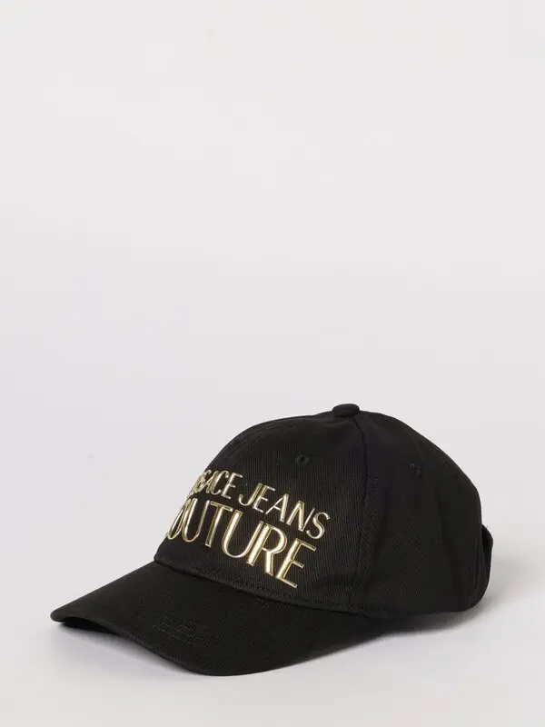 Versace Cotton Twill Baseball Cap With Logo Print - Black