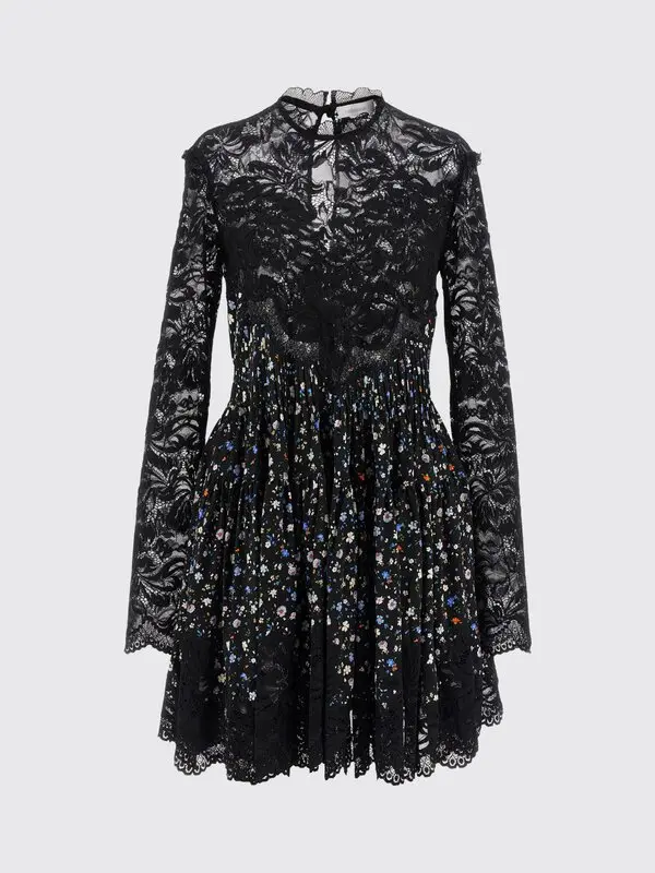 Rabanne Long Sleeve Lace And Floral Print Dress