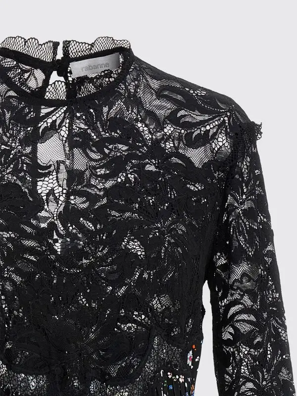 Rabanne Long Sleeve Lace And Floral Print Dress