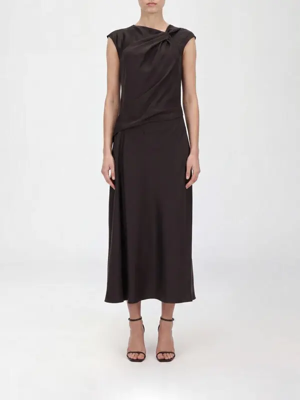Theory Asymmetrical Neckline Satin Midi Dress