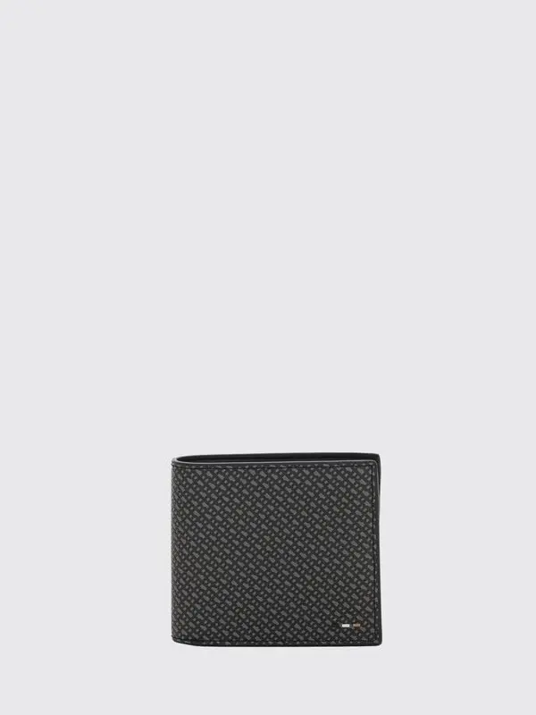 BOSS Bifold Synthetic Leather Wallet With Monogram Pattern And Coin Pocket