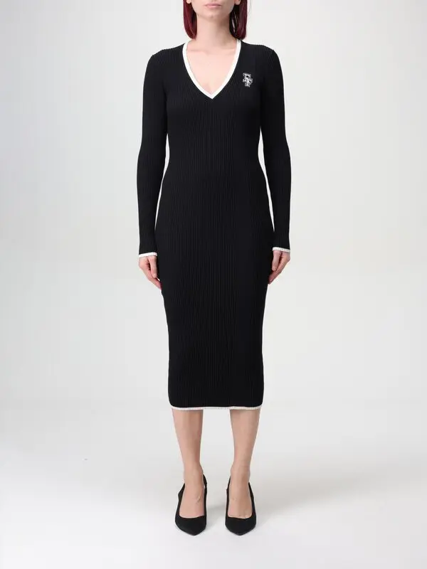 Elisabetta Franchi Ribbed V-neck Midi Dress