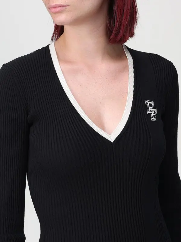 Elisabetta Franchi Ribbed V-neck Midi Dress