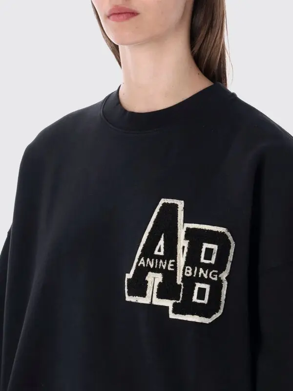 ANINE BING Logo Patch Cotton Crewneck Sweatshirt