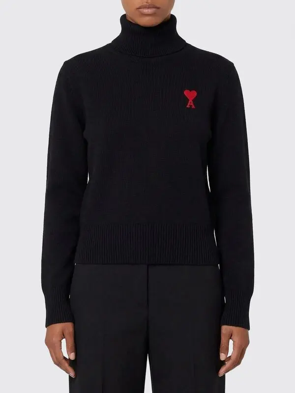 AMI Paris Merino Wool Turtleneck Sweater With Logo