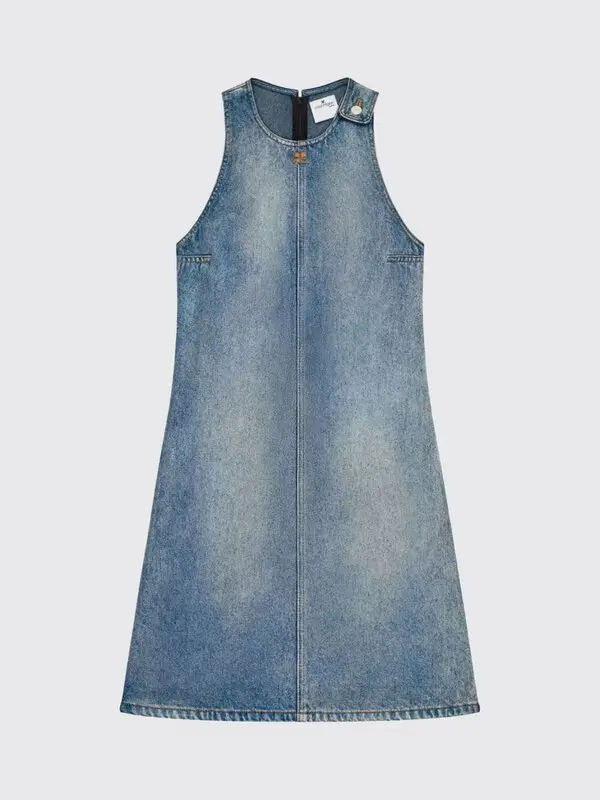 COURREGES Sleeveless A-line Denim Mini Dress With Embroidered Logo