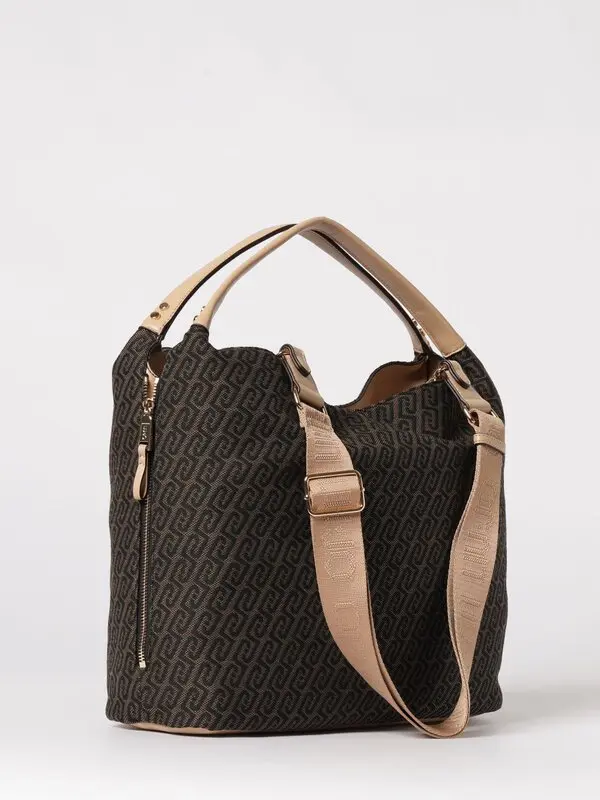Liu Jo Canvas Bag With Jacquard Monogram - Dark