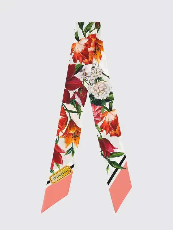 Dolce & Gabbana Floral Print Silk Twill Bandeau Scarf With Logo - Multicolor
