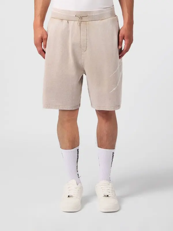 PLEIN SPORT Distressed Logo Shorts - Beige