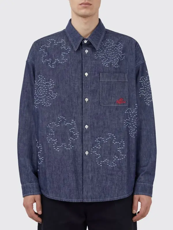 Marni Cotton Denim Shirt With Graphic Print
