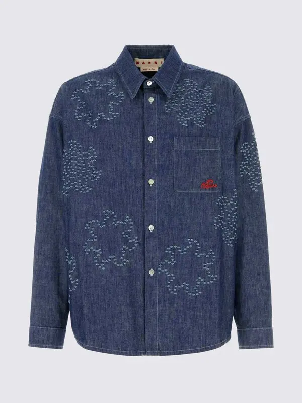 Marni Cotton Denim Shirt With Graphic Print