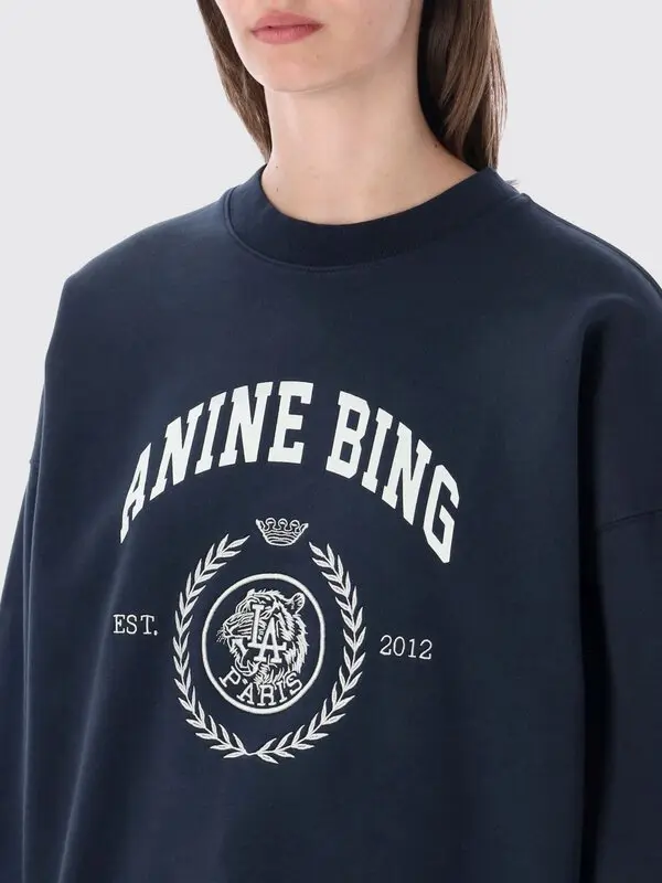 ANINE BING Cotton Crewneck Sweatshirt With Logo - Navy