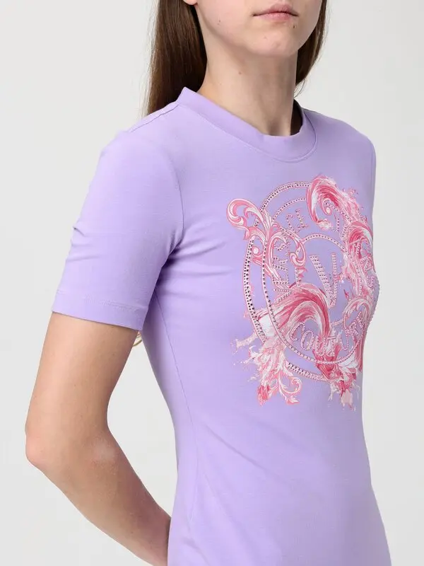 Versace Stretch Cotton Dress With Logo - Violet