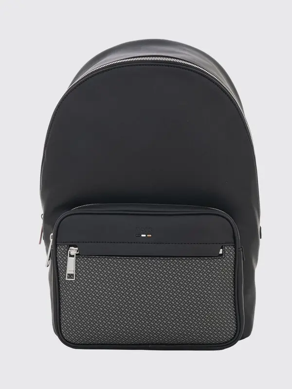 BOSS Faux-leather Backpack With Emed Logo And Front Zip Pocket