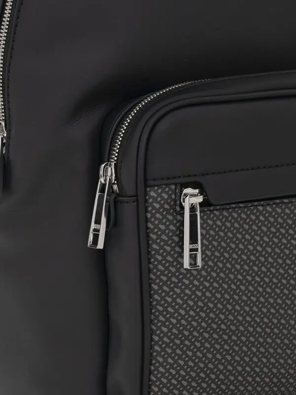 BOSS Faux-leather Backpack With Emed Logo And Front Zip Pocket