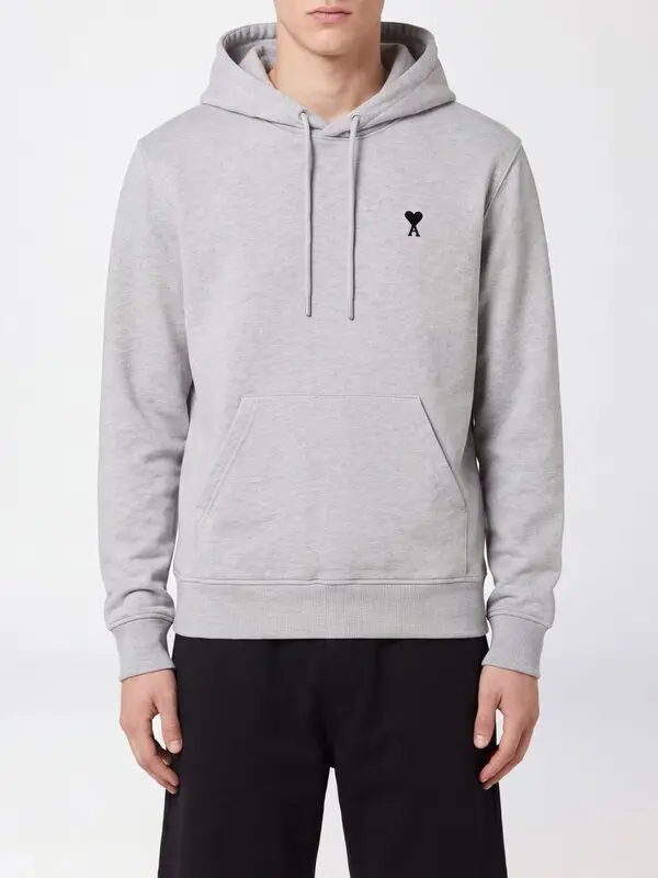 AMI Paris Embroidered Heart Logo Hoodie - Grey