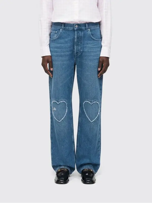 Moschino Wide-leg Denim Jeans With Applied Hearts - Blue