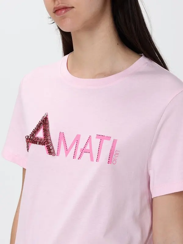Liu Jo Cotton T-shirt With Embroidered Logo And Rhinestones - Pink