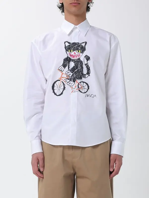 MSGM Graphic Print Long-sleeve Cotton Shirt With Concealed Placket