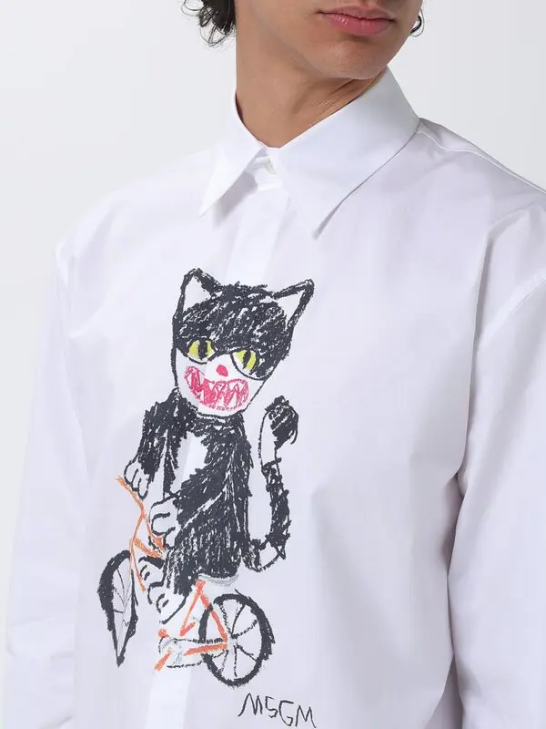 MSGM Graphic Print Long-sleeve Cotton Shirt With Concealed Placket