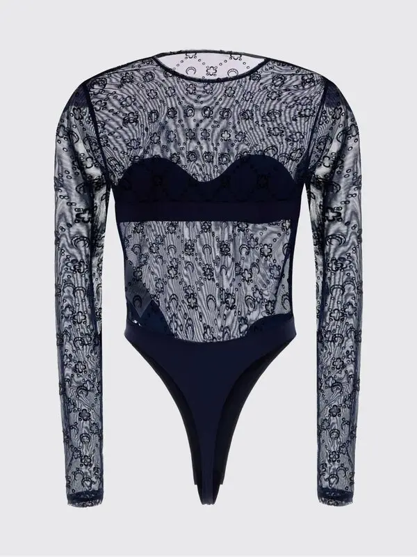 MARINE SERRE Crescent Moon Print Long-sleeved Tulle Top