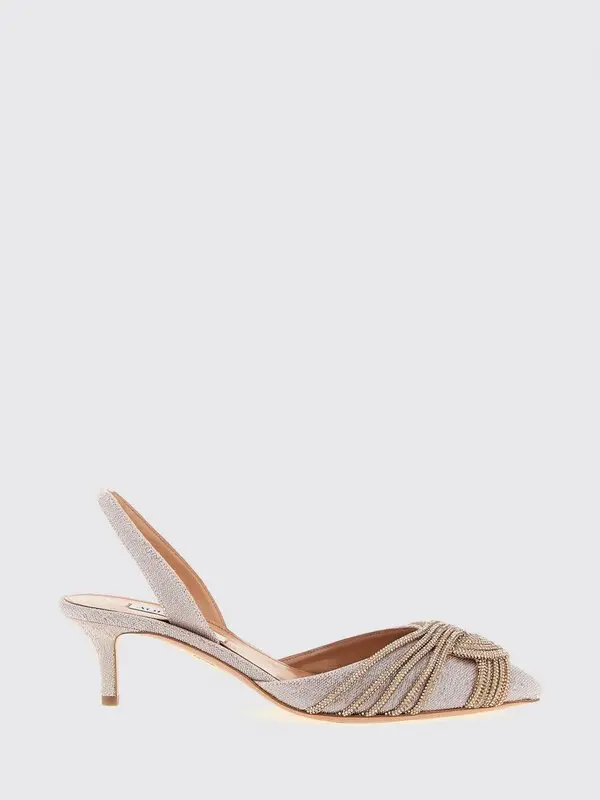 AQUAZZURA Gatsby Lurex Fabric Slingback Pumps With Rhinestones - Pink