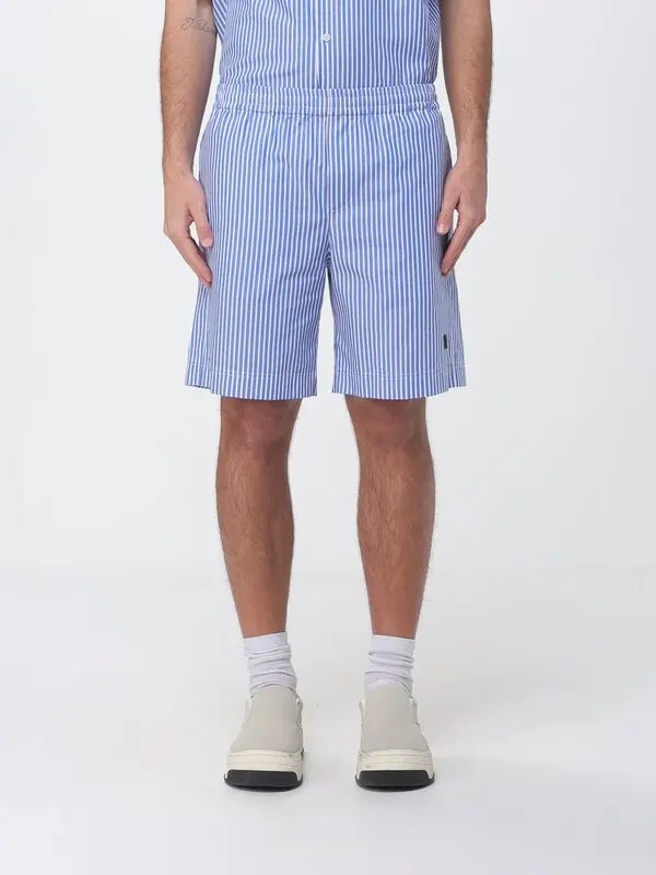 MSGM Striped Cotton Jogging Shorts With Elasticated Waist And Embroidered Logo