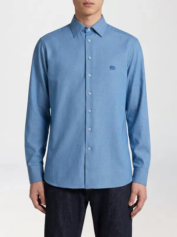 Etro Cotton Shirt With French Collar And Embroidered Cube Logo